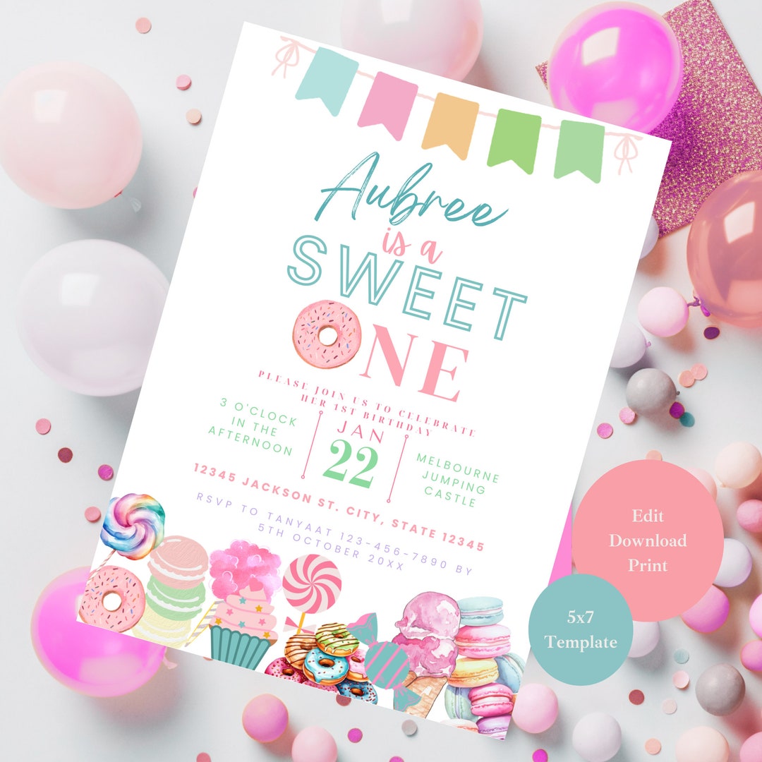 Sweet One Birthday Invitation, Donut and Sweets 1st Birthday Invitation ...