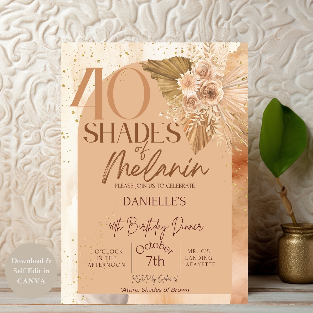 Boho 40th Birthday Invitation: Shades of Melanin, Floral Arch (instant ...