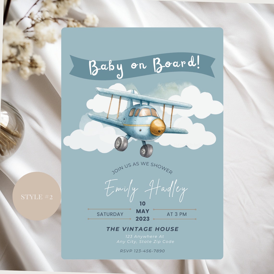 Blue Airplane Baby Shower Invitation, Baby on Board Blue Shower Invite ...
