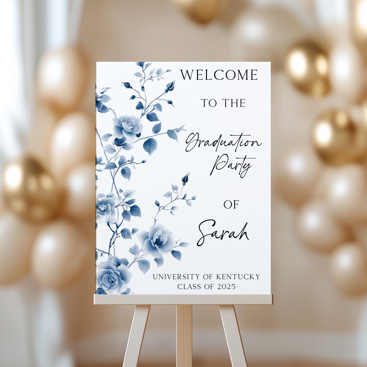 Blue Floral Custom Graduation Welcome Sign Graduation Celebration Class ...