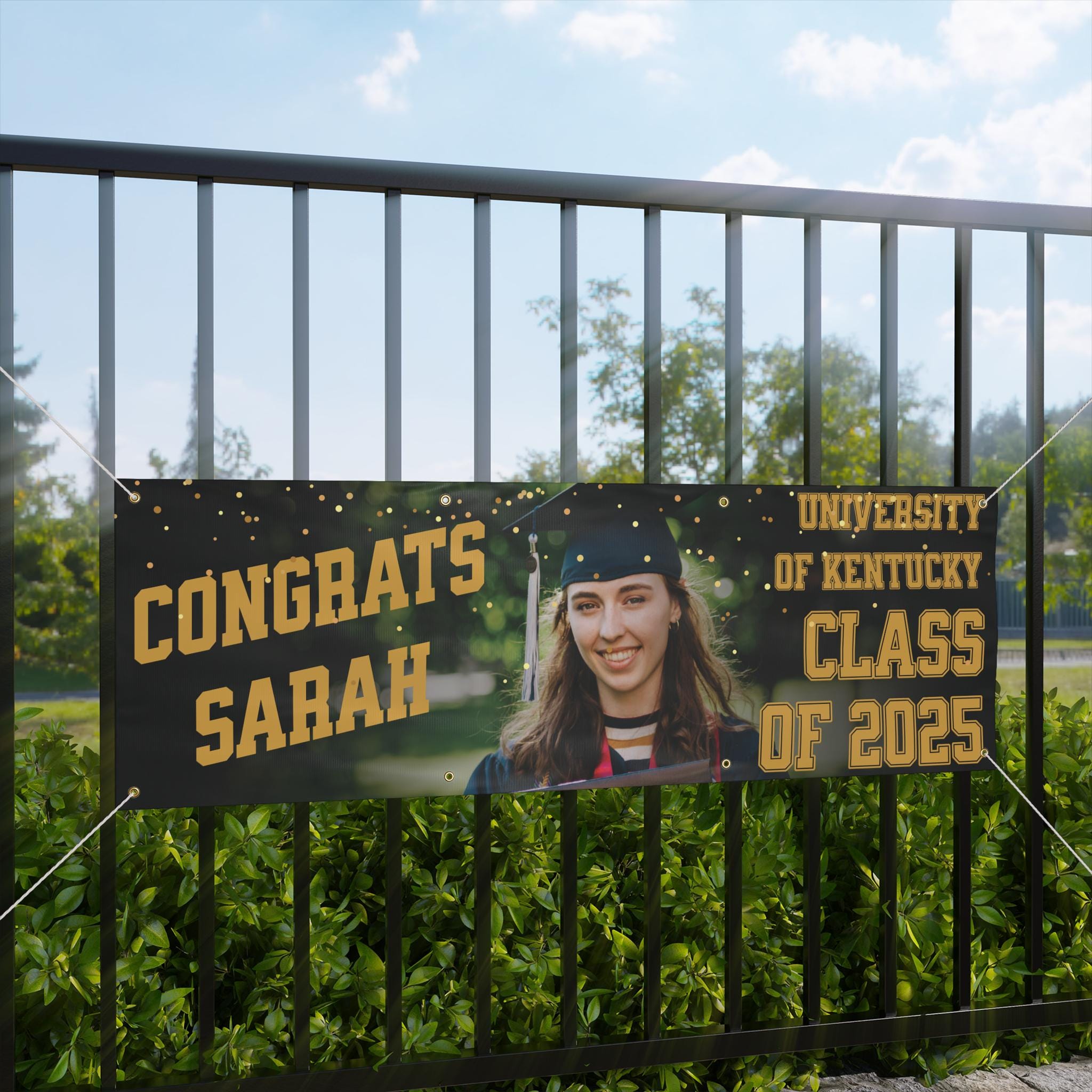 Custom Graduation Banner Personalized Outdoor Golden Black Celebration ...
