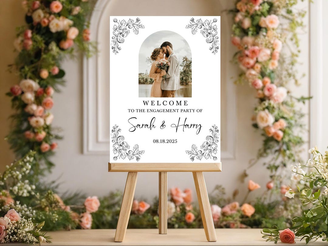 Whimsical Engagement Welcome Sign With Photo Custom Vintage Frame ...