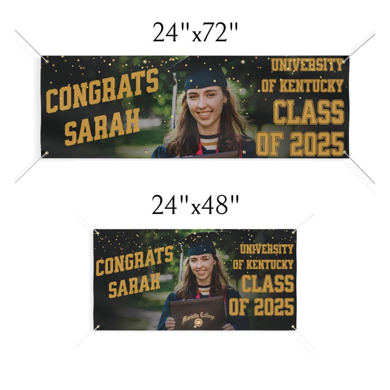 Custom Graduation Banner Personalized Outdoor Golden Black Celebration ...