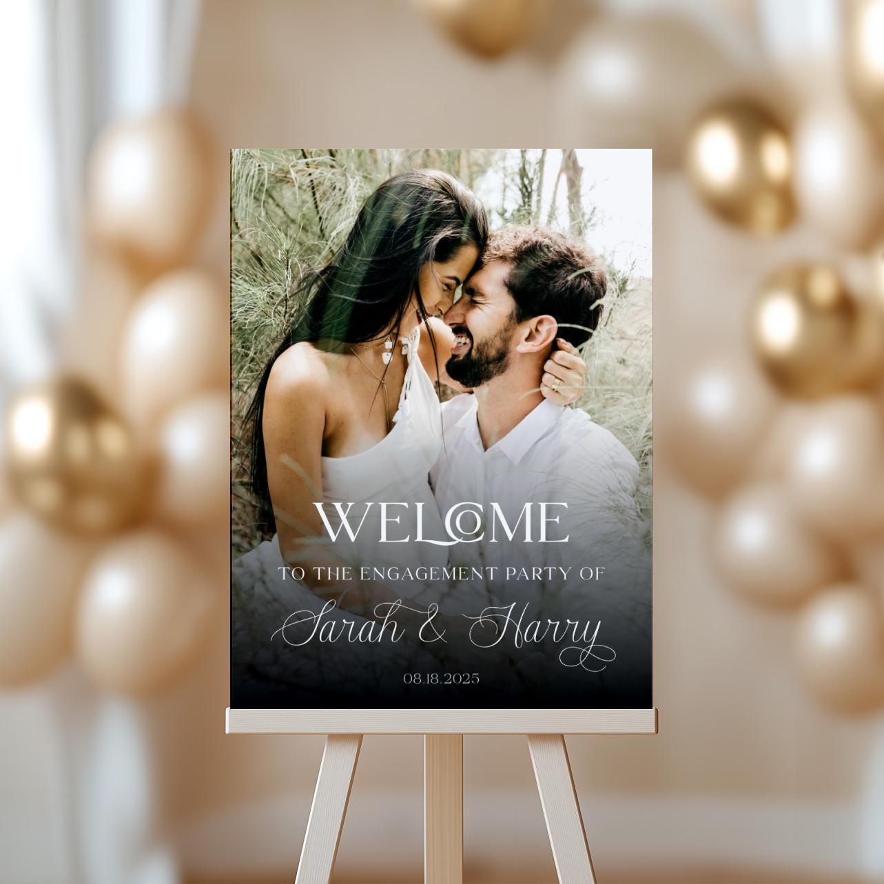 Elegant Engagement Party Sign With Photo Custom Welcome Signage With ...