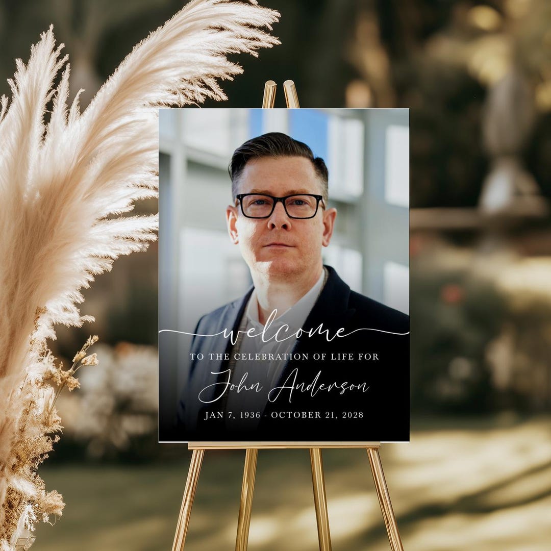 Elegant Funeral Welcome Sign With Photo Printed Celebration of Life ...
