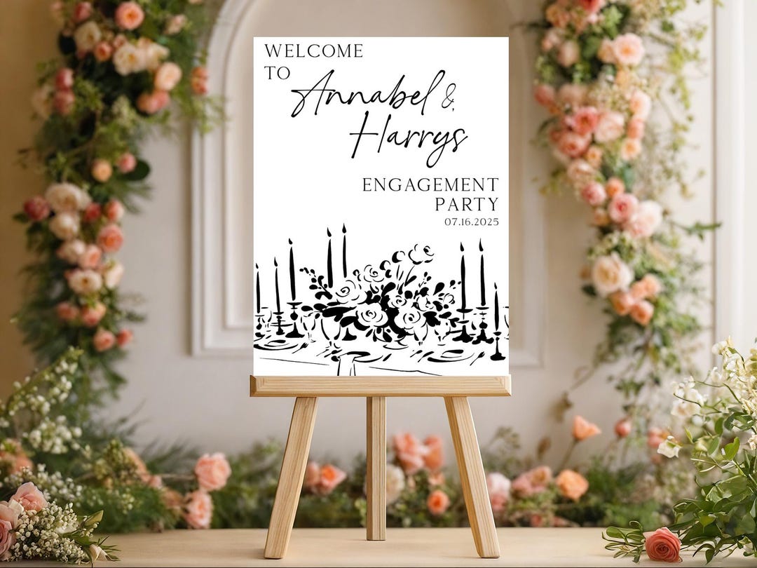 Printed Minimalist Engagement Sign Dinner Table Engagement Party ...