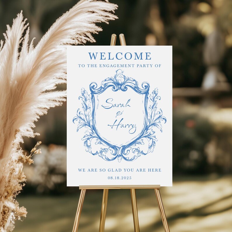 Vintage Engagement Welcome Sign Custom Blue Retro Frame Engagement ...