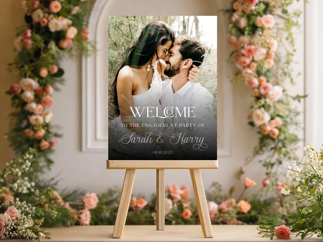 Elegant Engagement Party Sign With Photo Custom Welcome Signage With ...