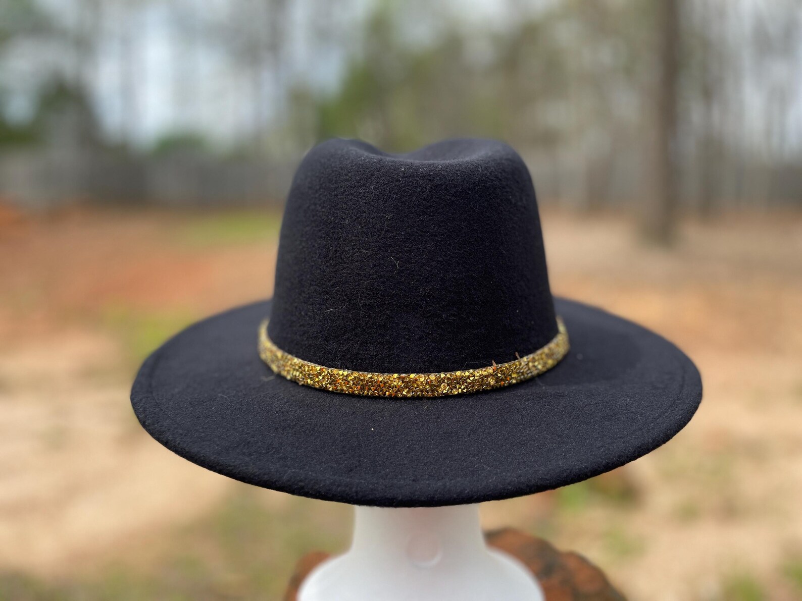 Elegant Black & Gold Wide Brim Hat | Handmade Floral Fedora | Kentucky ...