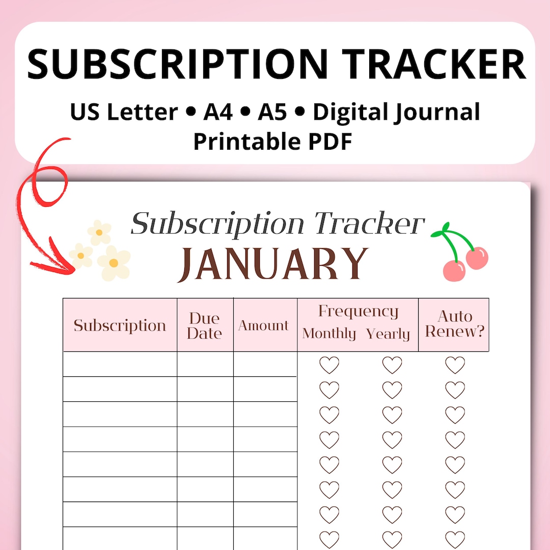 Editable Subscription Tracker, Printable Subscription Log,expense ...