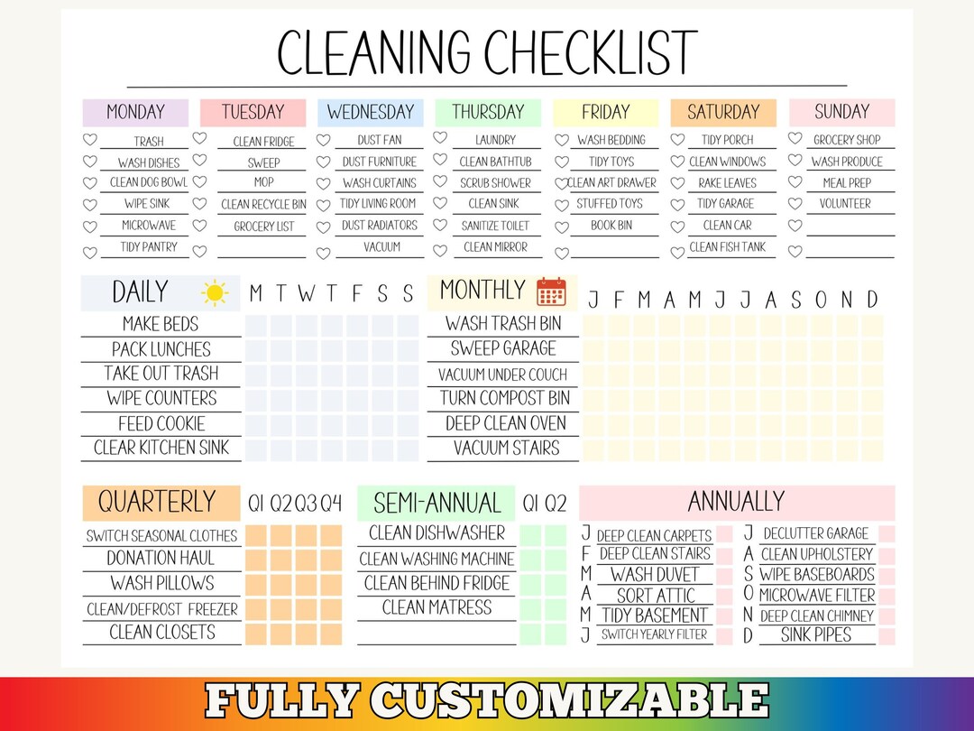 ADHD Clean Checklist, Editable Planner, Spring Cleaning Printable ...