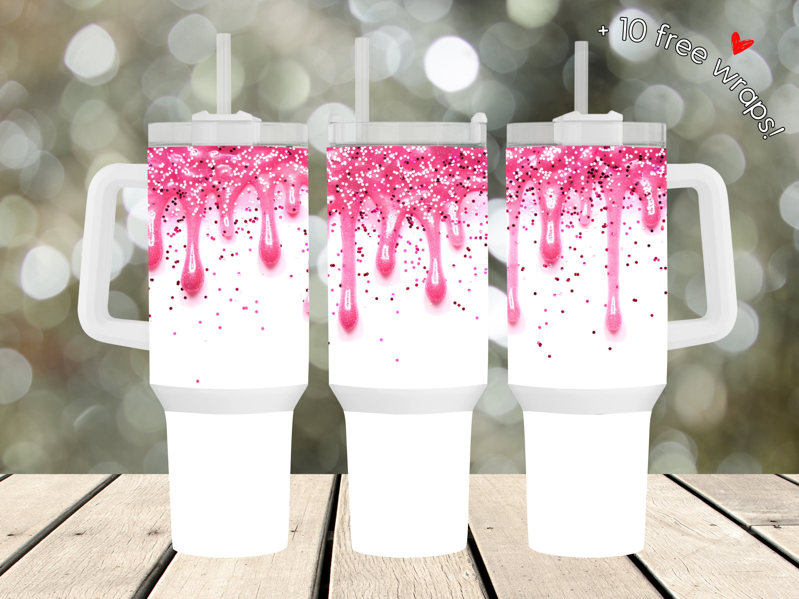 Pink 40oz Tumbler Wrap, Dripping Glitter PNG Sublimation, Girly ...