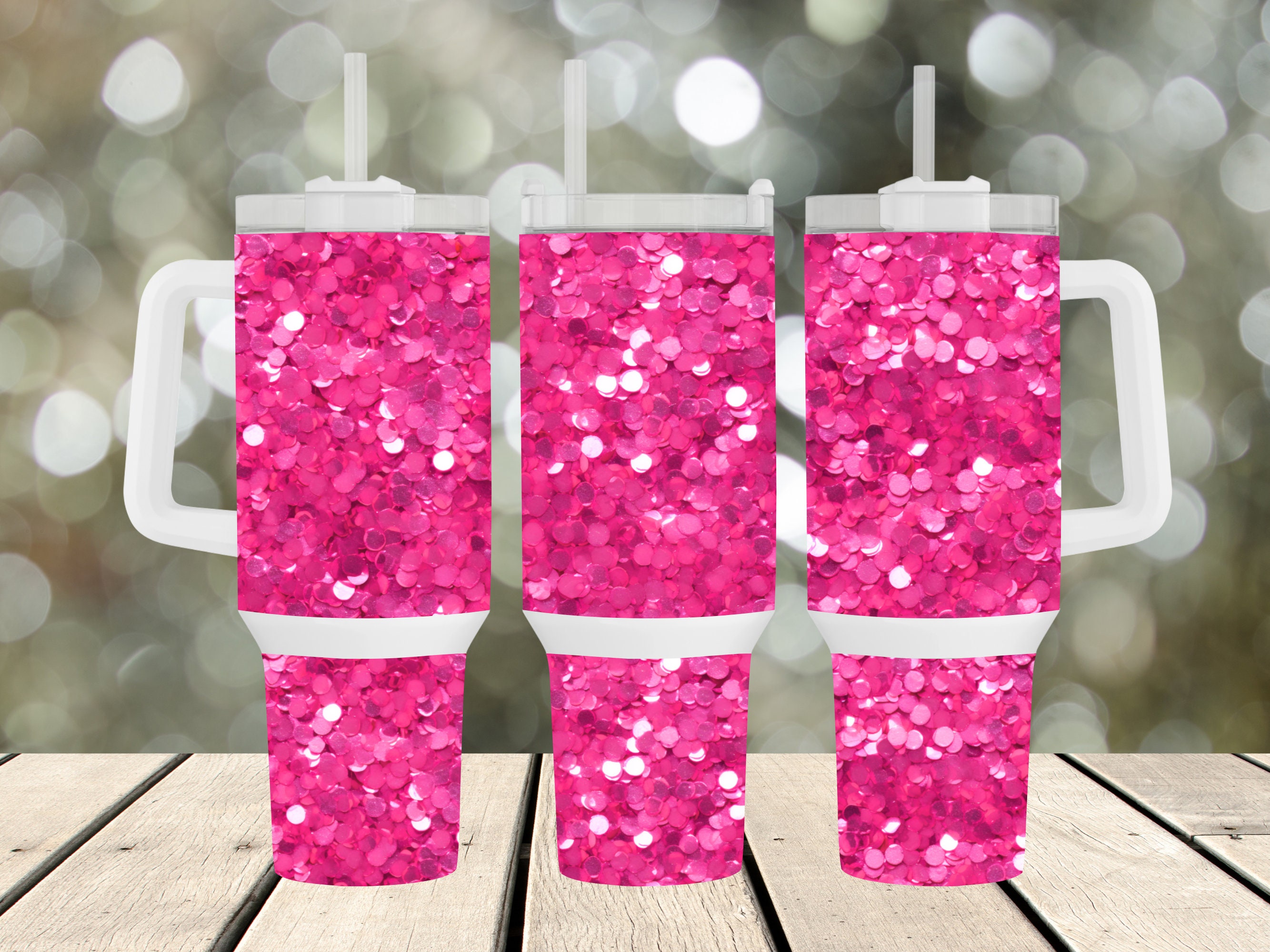 40oz Hot Pink Glitter Tumbler Wrap, PNG Glitter Sublimation, Shimmer ...