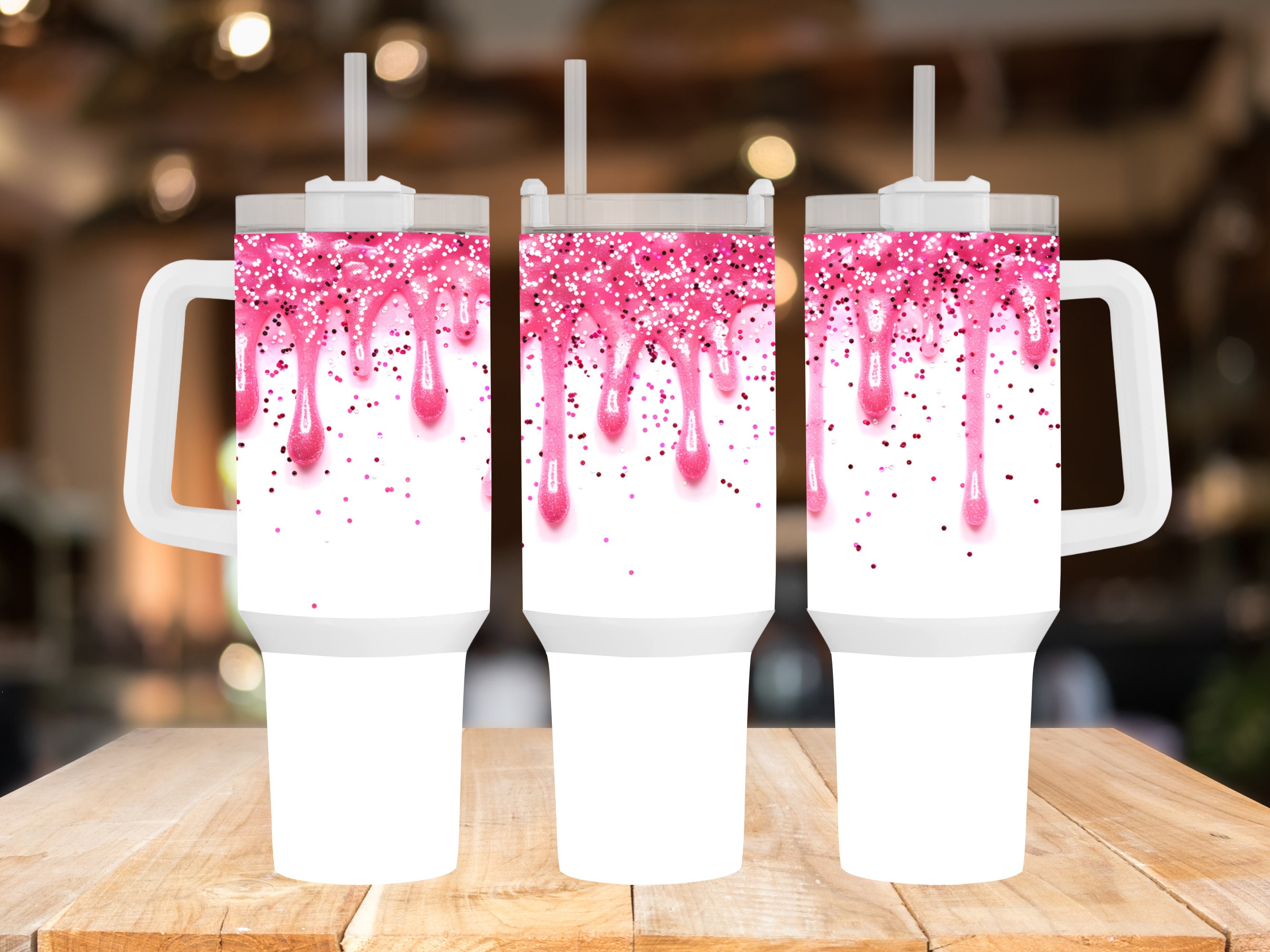 Pink 40oz Tumbler Wrap, Dripping Glitter PNG Sublimation, Girly ...