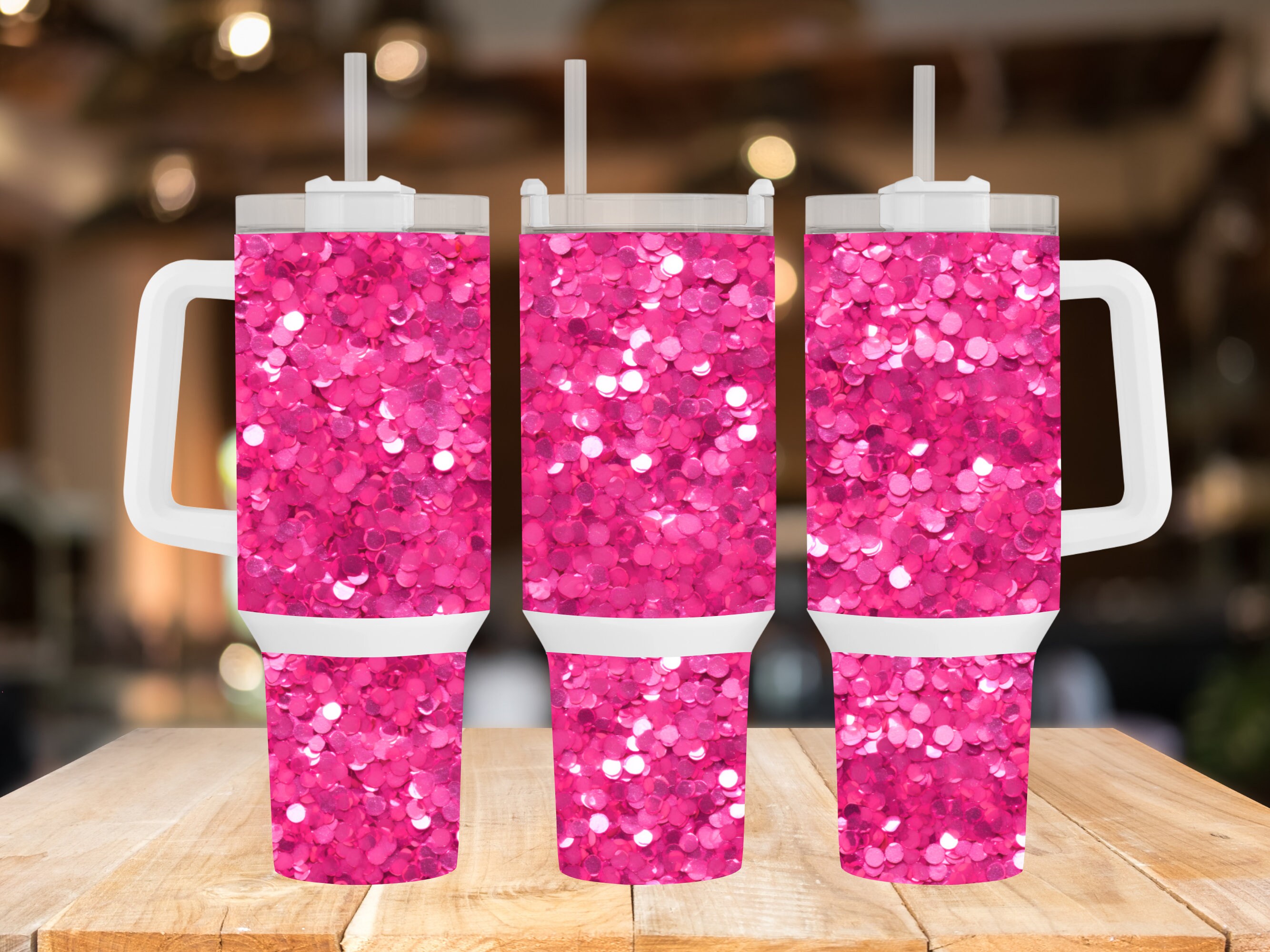 40oz Hot Pink Glitter Tumbler Wrap, PNG Glitter Sublimation, Shimmer ...