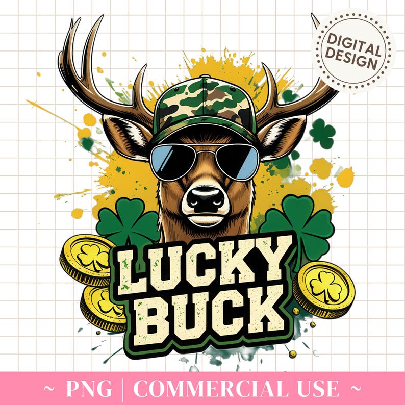 Lucky Buck PNG: Deer Hunting St Patrick's Day Sublimation (digital ...