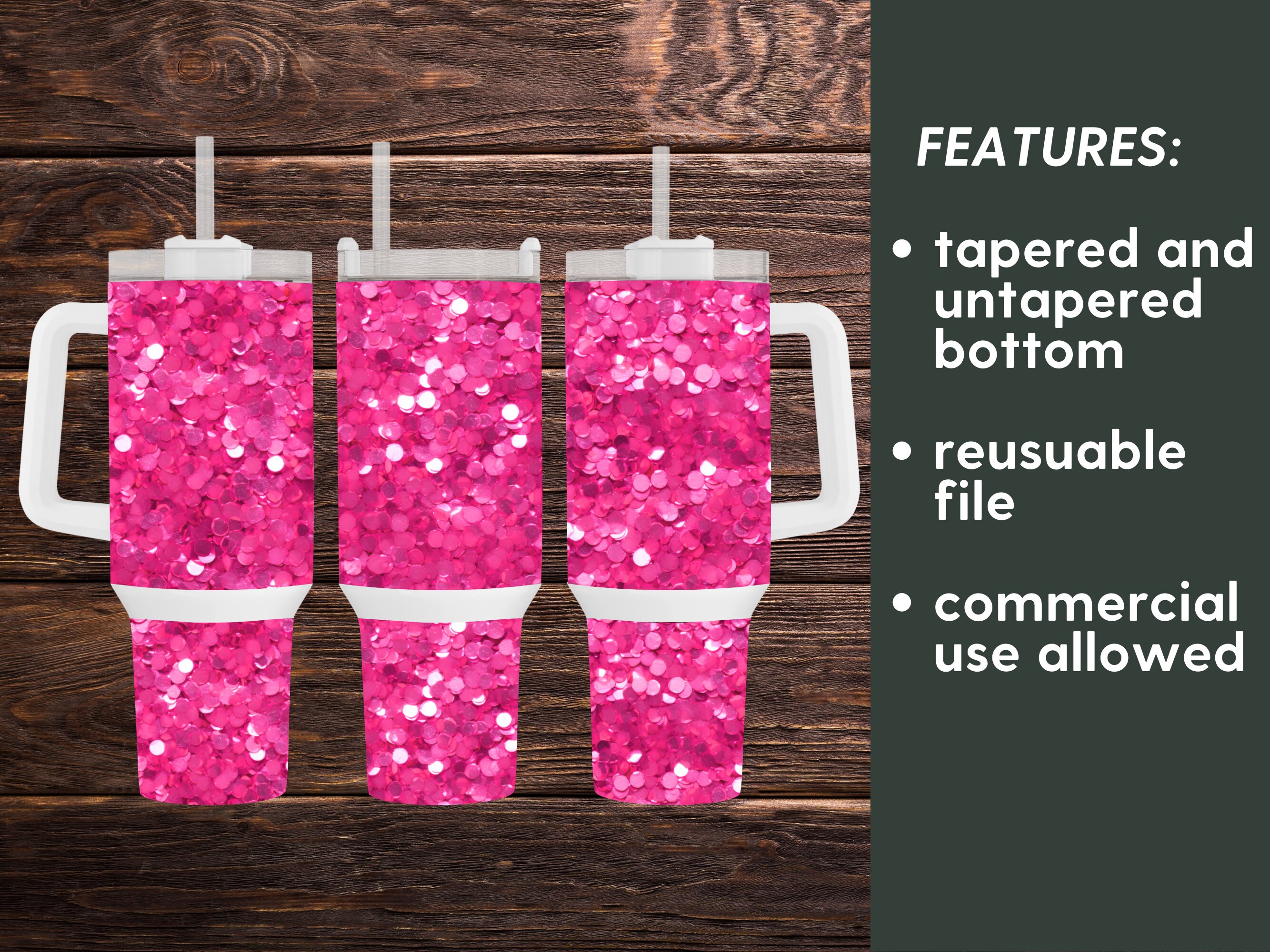 40oz Hot Pink Glitter Tumbler Wrap, PNG Glitter Sublimation, Shimmer ...