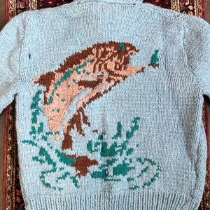 Vintage 1950s/1960s Cowichan Hand Knit Sweater Cardigan, Fish and ...