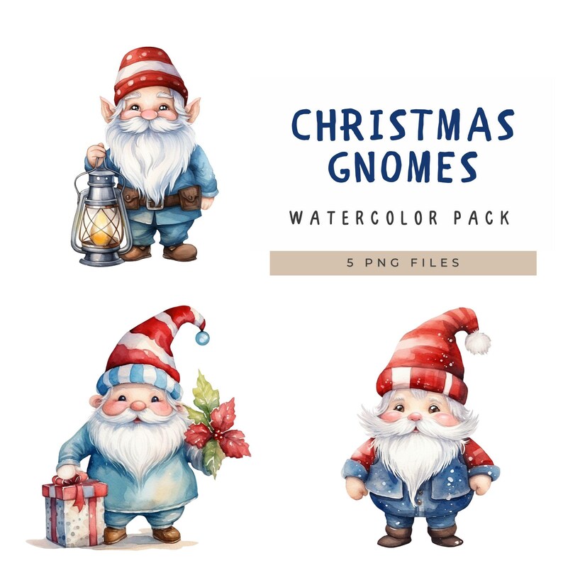 Christmas Watercolor Gnome Clipart: Holiday PNG Set (digital Download ...