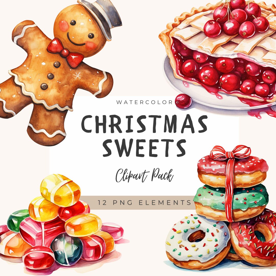 Watercolor Christmas Sweets Clipart: Holiday Desserts (digital Download ...