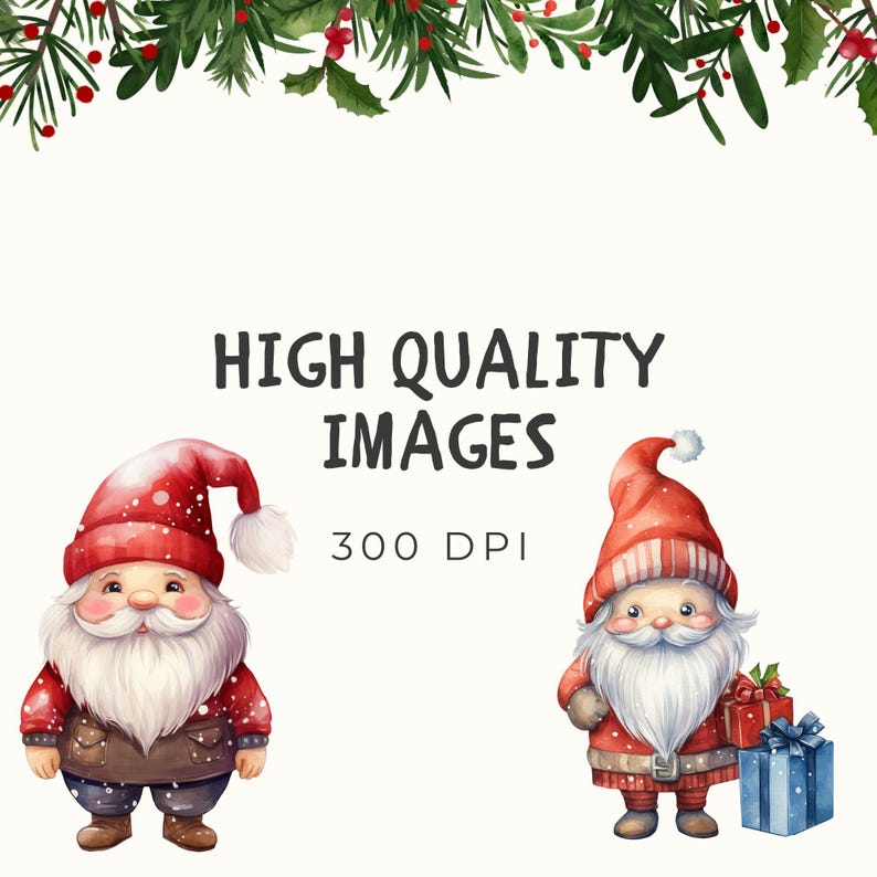 Christmas Watercolor Gnome Clipart: Holiday PNG Set (digital Download ...