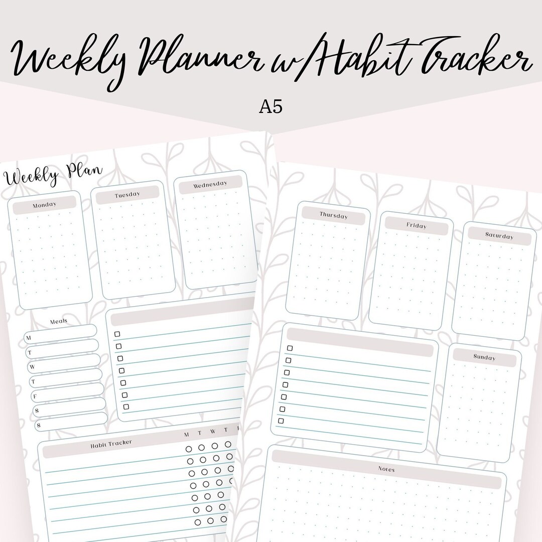 Weekly Planner With Habit Tracker Printable, A5 - Etsy