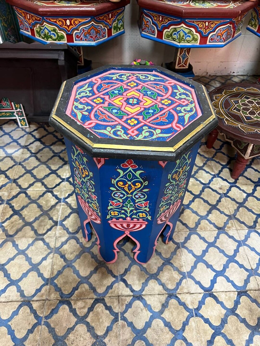 Wooden Side Table, Moroccan Style, Hand Painted. - Etsy