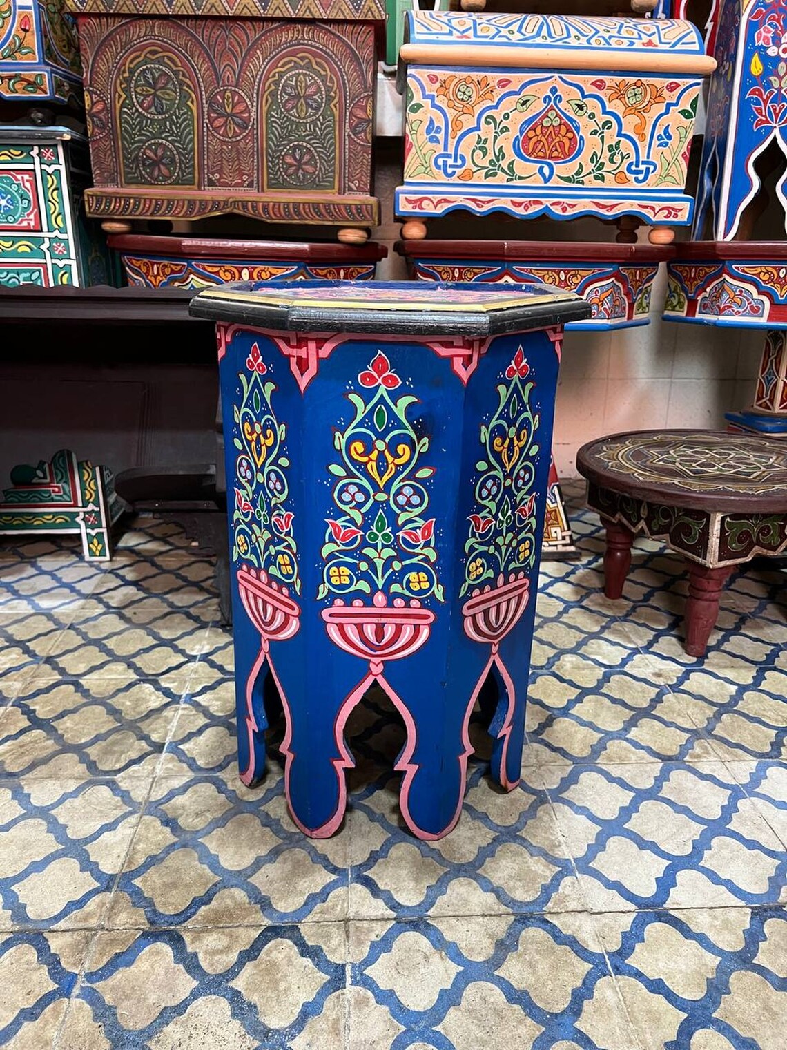 Wooden Side Table, Moroccan Style, Hand Painted. - Etsy