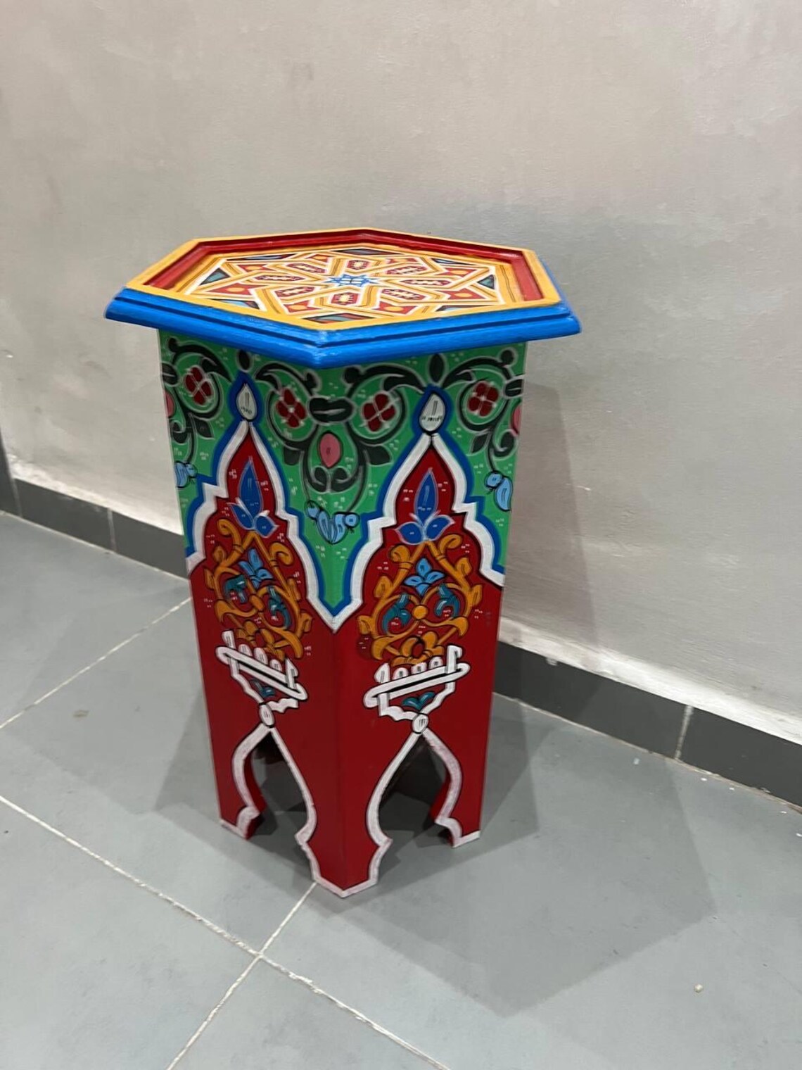 Moroccan Style Wooden Side Table, Hand Painted. - Etsy
