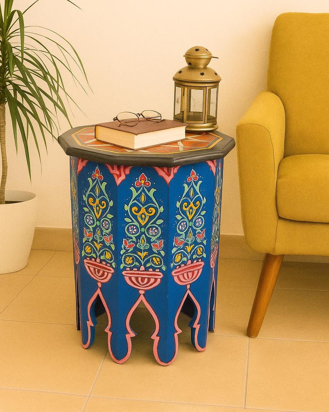 Hand-painted Wooden Side Table, Moroccan Style. - Etsy