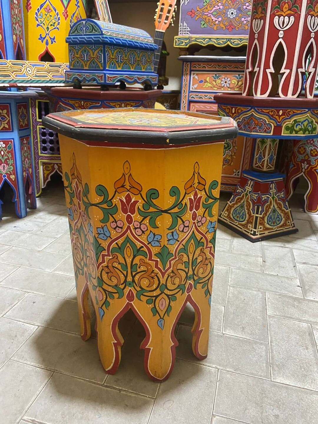 Handmade Painted Yellow Table, Moroccan Side Table in Arabic Wood. - Etsy