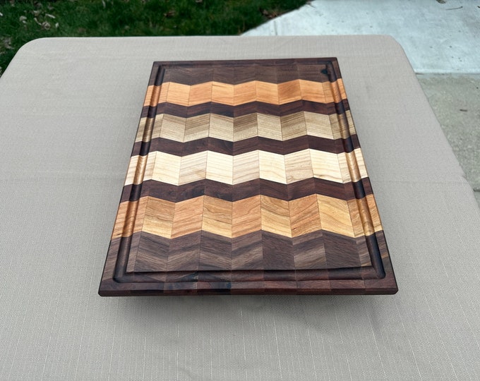 Chevron Butcher Block Juice Groove Handcrafted Charcuterie Board Maple ...