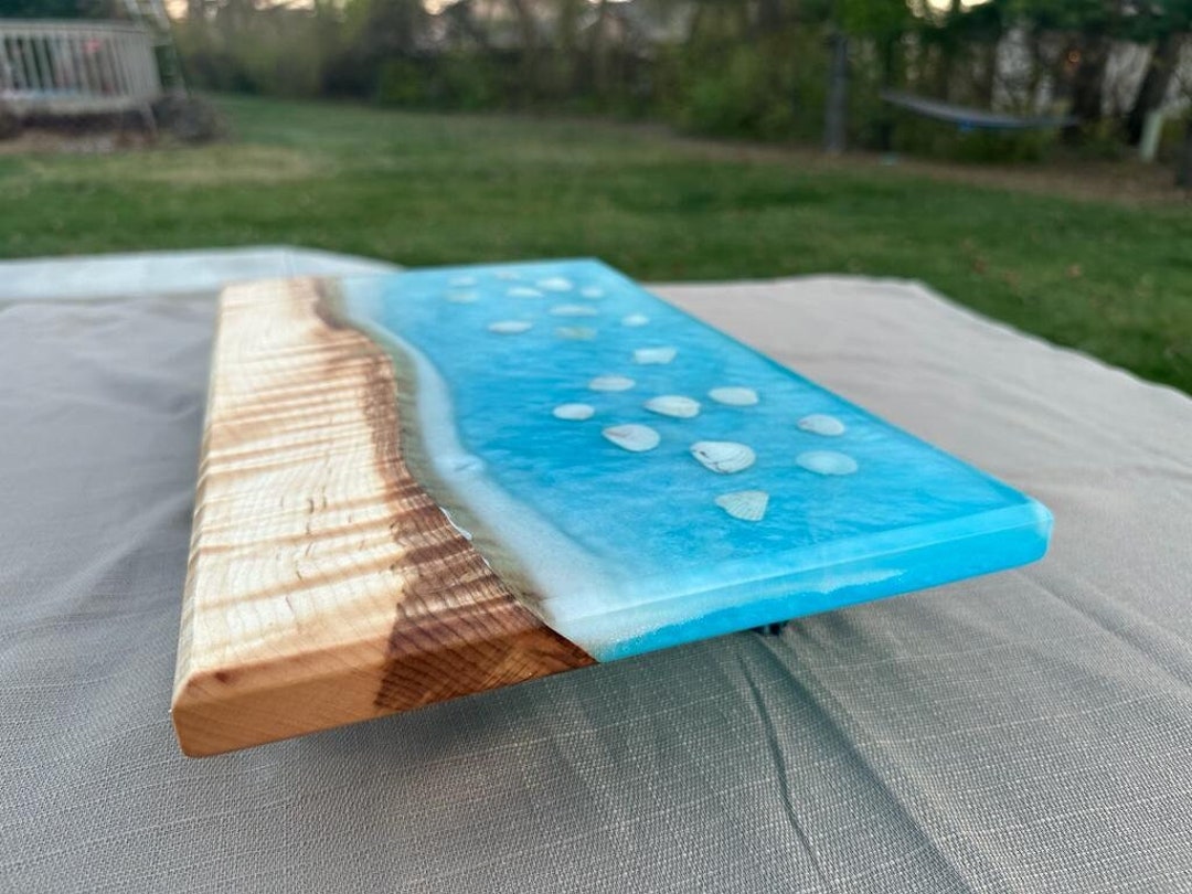 Handcrafted Epoxy Seashell Board Resin Serving Board Charcuterie Board ...