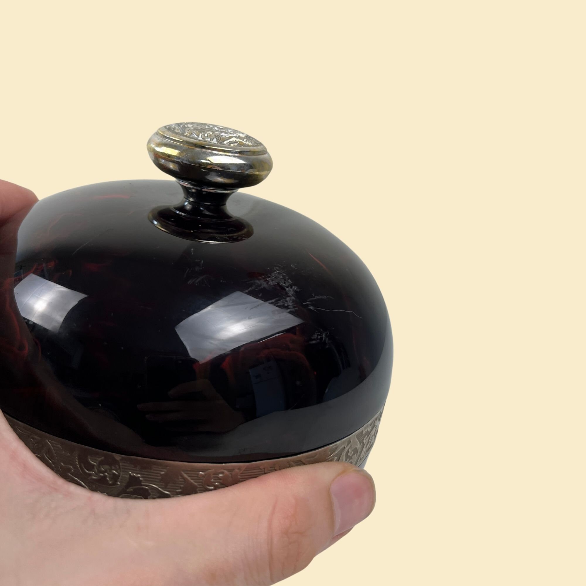 1960s Red Powder Container, Vintage Tortoise Shell / Marbled Acrylic ...