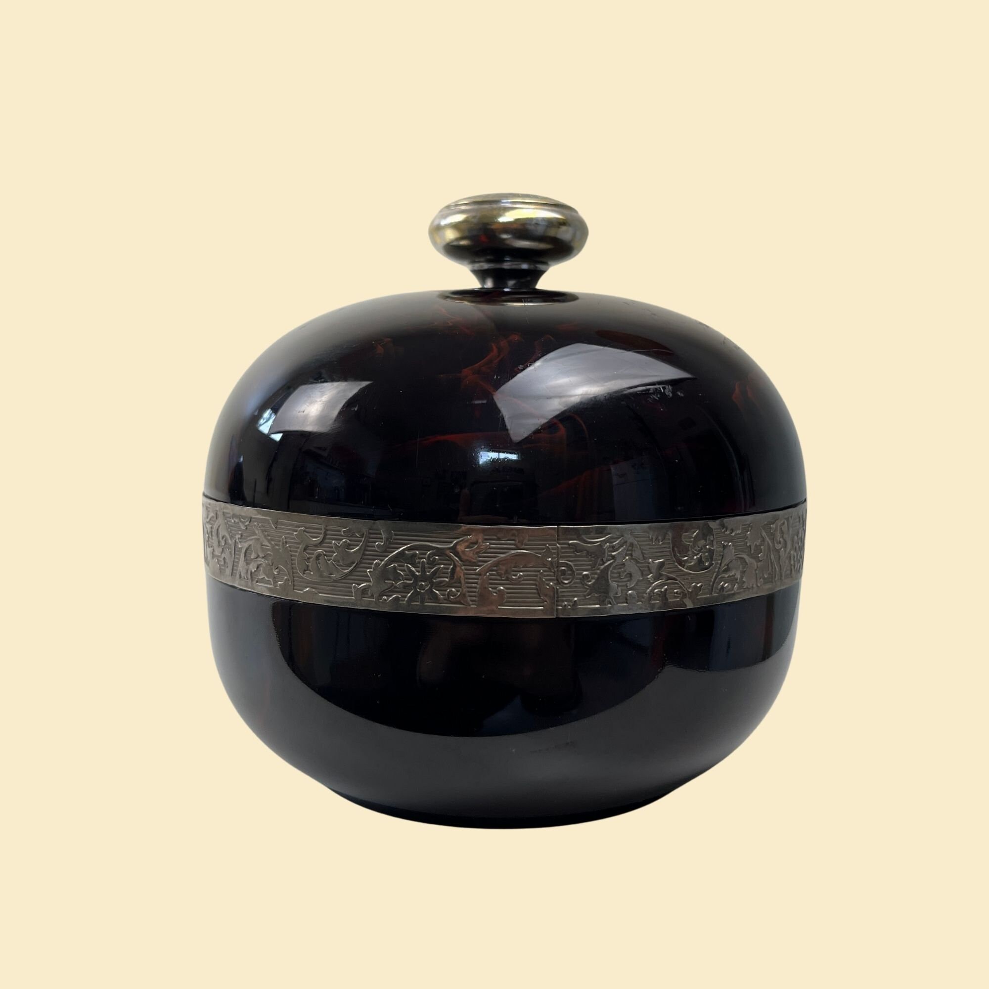 1960s Red Powder Container, Vintage Tortoise Shell / Marbled Acrylic ...