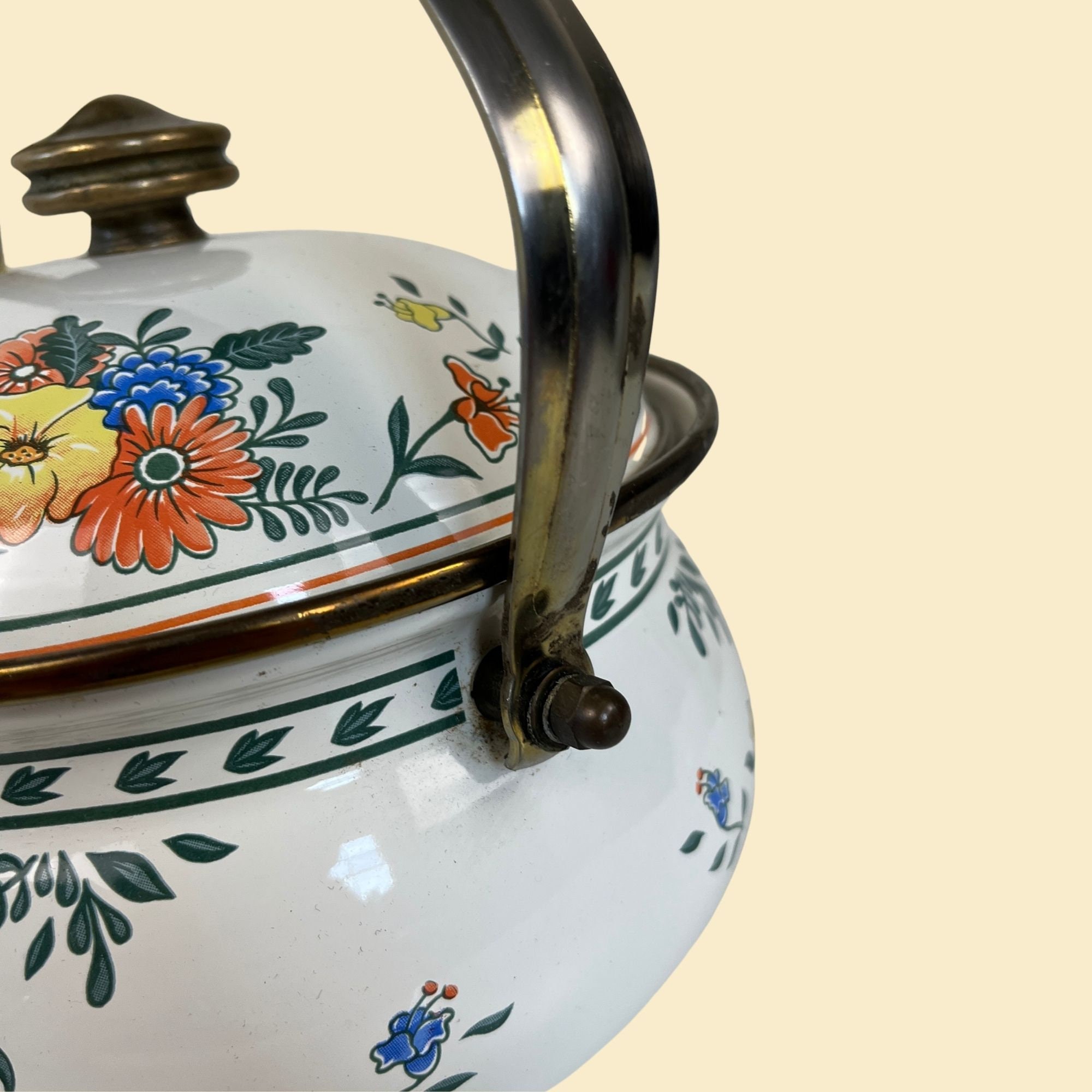 1980s M. Kamenstein Enamel Tea Pot, Vintage Floral Teapot W/ Handle - Etsy
