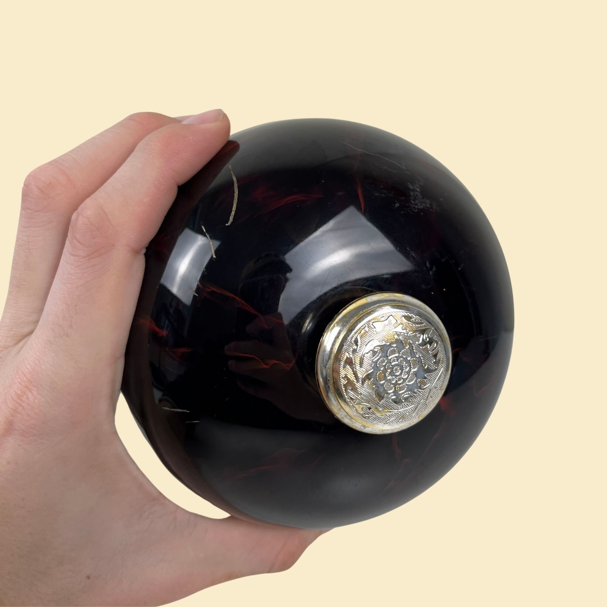 1960s Red Powder Container, Vintage Tortoise Shell / Marbled Acrylic ...