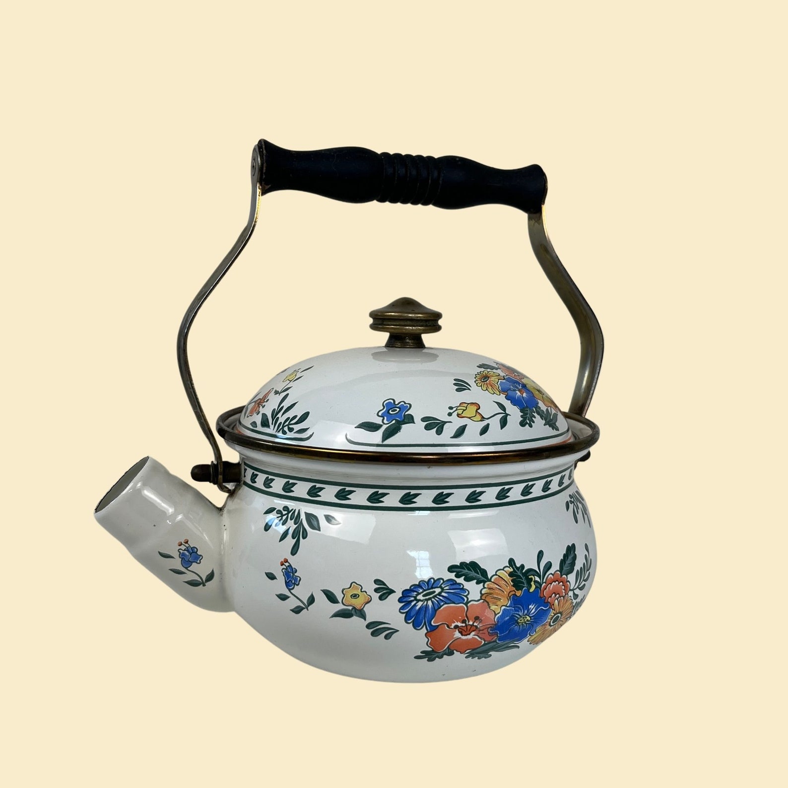 1980s M. Kamenstein Enamel Tea Pot, Vintage Floral Teapot W/ Handle - Etsy