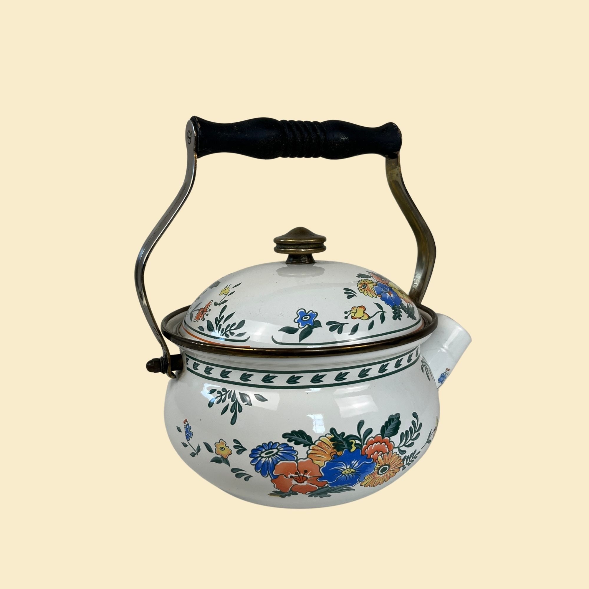 1980s M. Kamenstein Enamel Tea Pot, Vintage Floral Teapot W/ Handle - Etsy