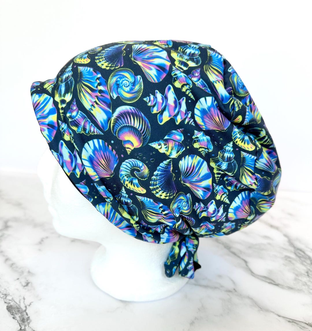 Neon Shells Scrub Cap | Summer Beach Ocean Stretchy Scrub Hat, Nurse ...