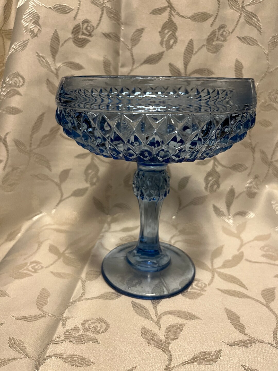 Vintage Blue Indiana Glass Diamond Cut Compote Pedestal Candy Dish - Etsy