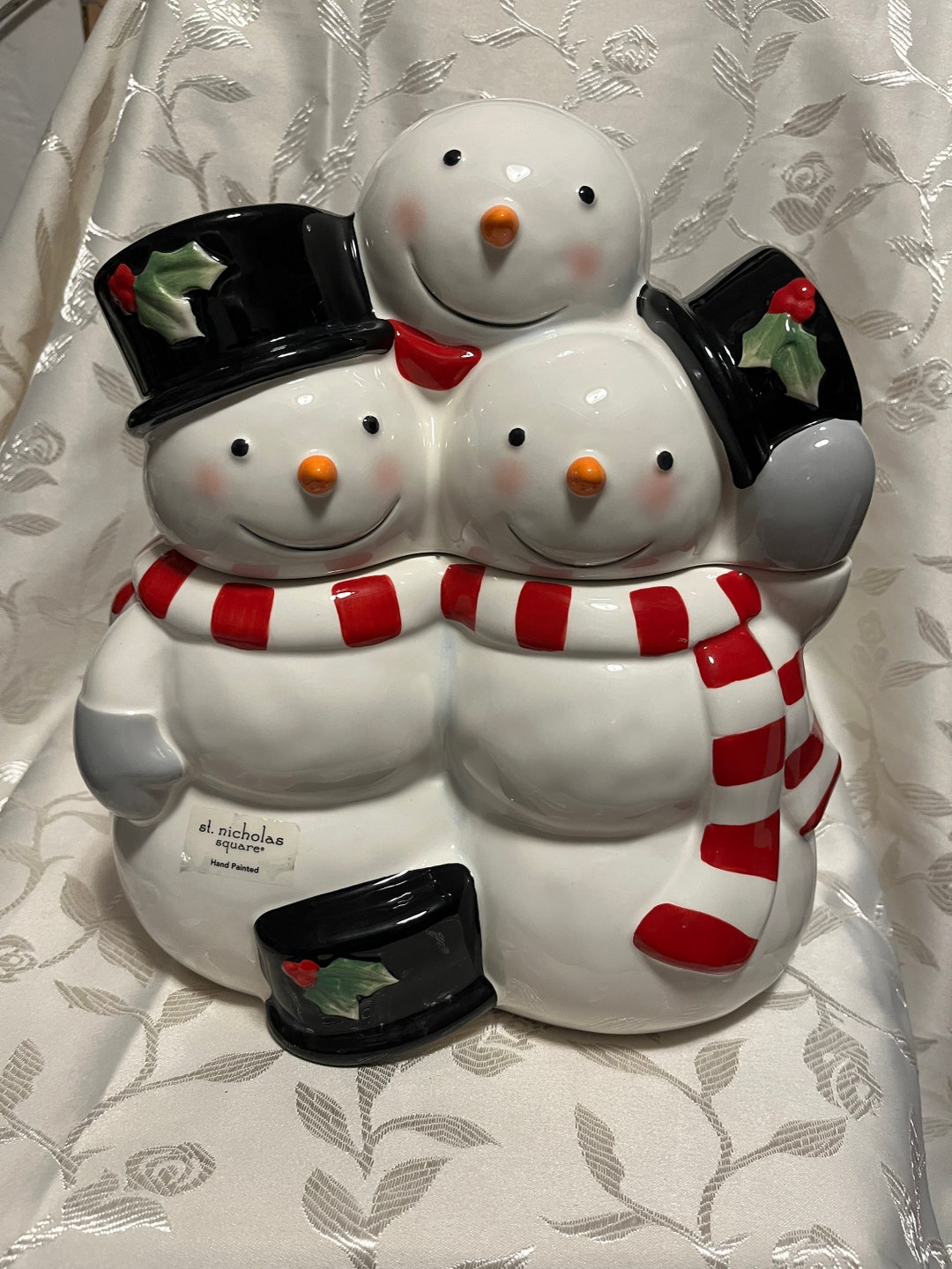 Vintage St. Nicholas Square Hand Painted Snowmen Cookie Jar - Etsy