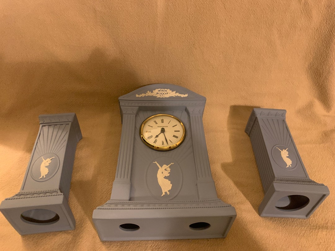 Vintage Wedgwood Jasperware AD 2000 Clock & Candle Stick Set - Etsy