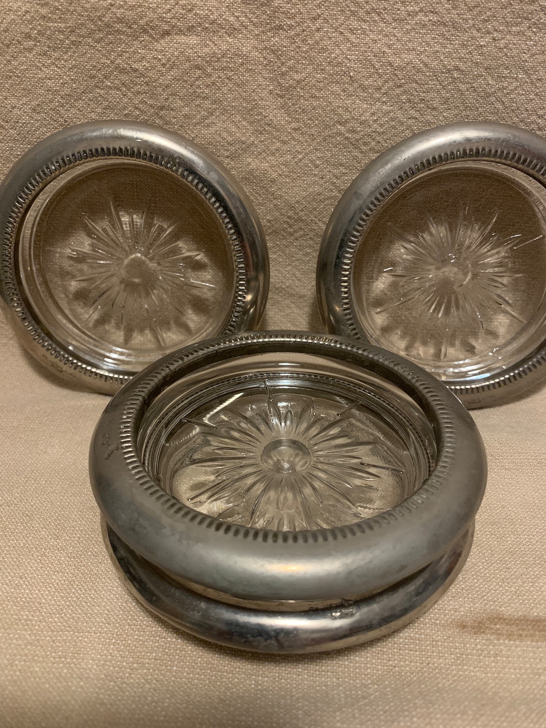 Vintage Leonard Glass (?) Silver Plated Made in Italy Coaster Set of 4 ...