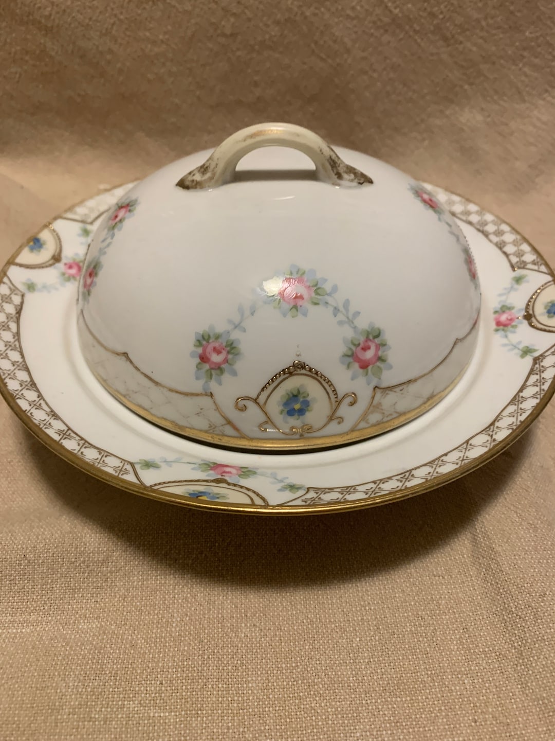 Vintage Noritake Hand Painted Nippon Covered Butter Dish With Colander ...