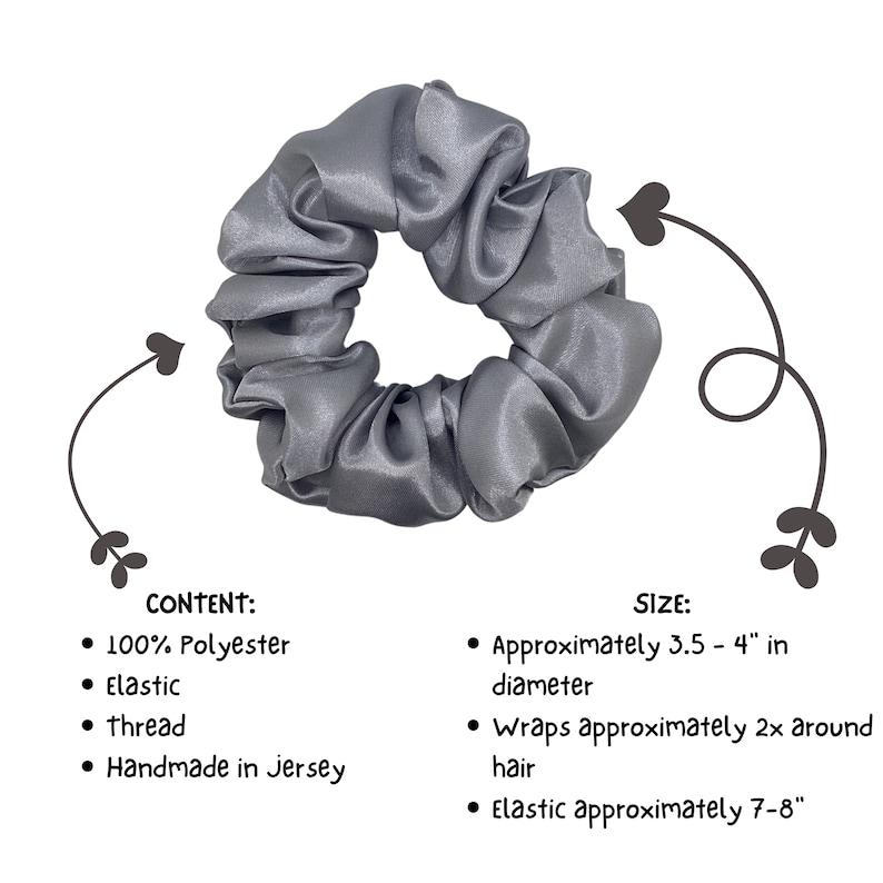 Silver Handmade Scrunchies, Satin Hair Scrunchie, Medium Scrunchie ...
