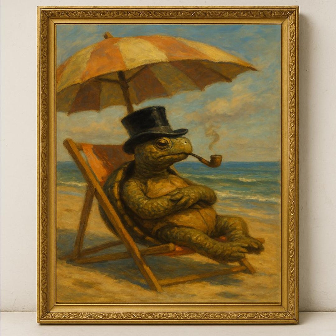 Relaxed Turtle Art Print - Whimsical Beach Scene With Top Hat and Pipe ...