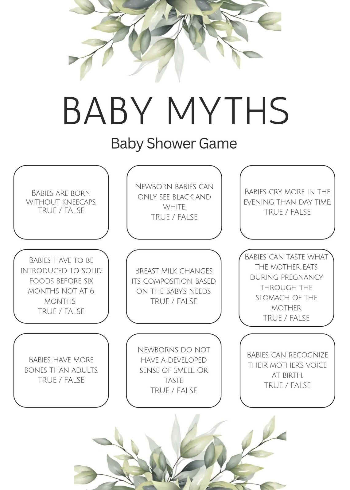 Baby Shower Game - Baby Myths - Etsy
