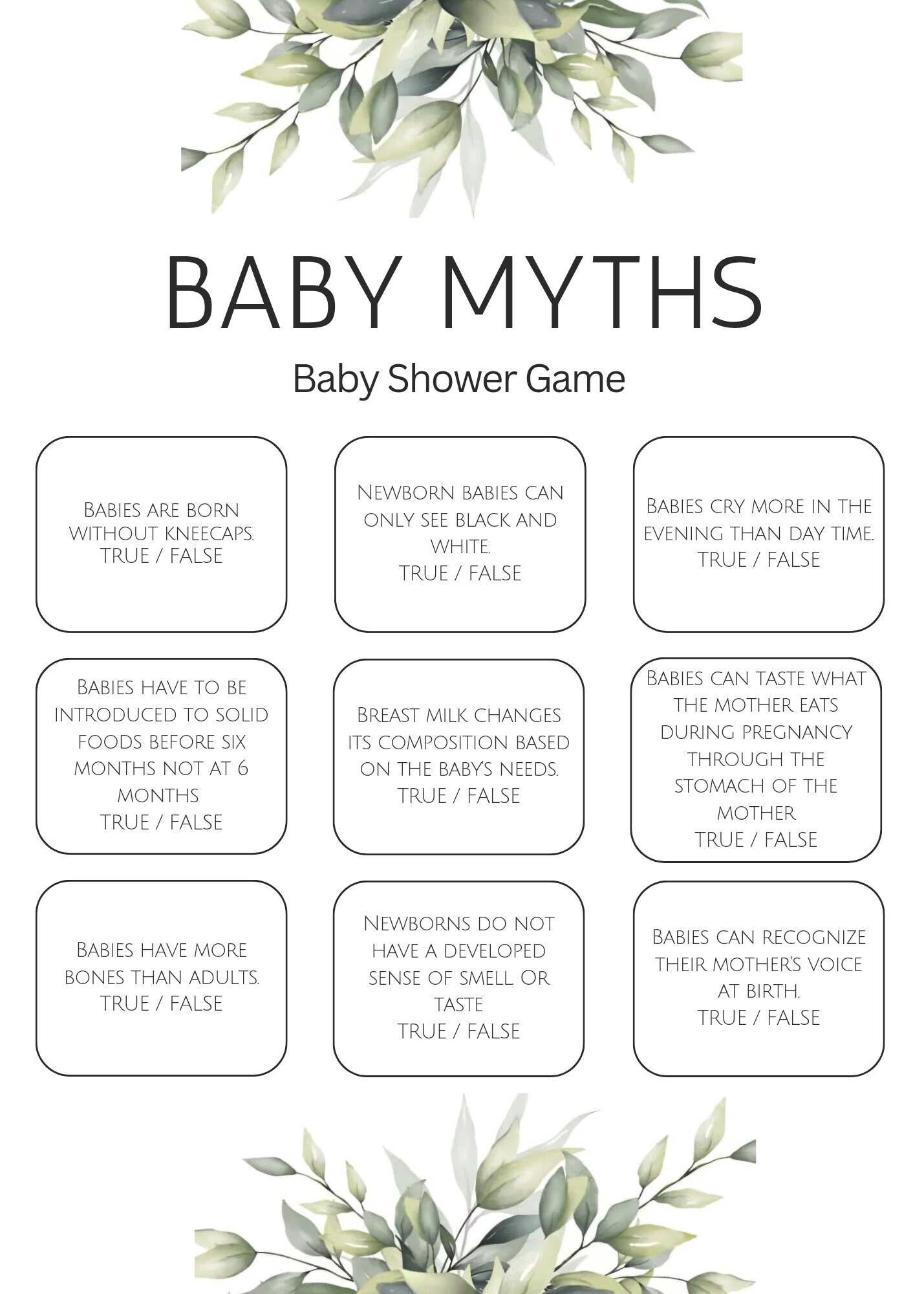 Baby Shower Game - Baby Myths - Etsy