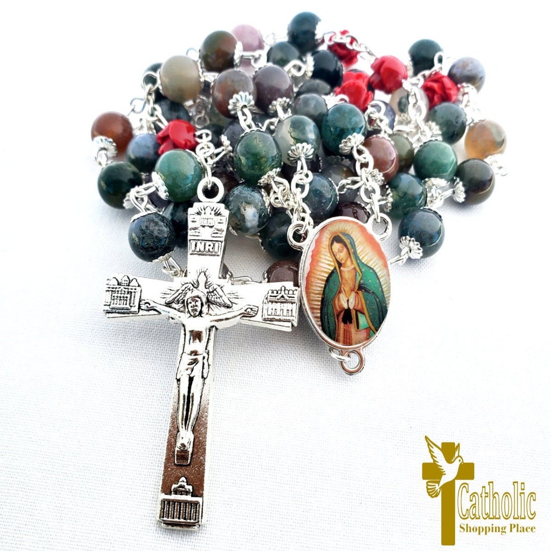 Our Lady of Guadalupe Natural Stone Rosary, Catholic Rosary, Catholic ...